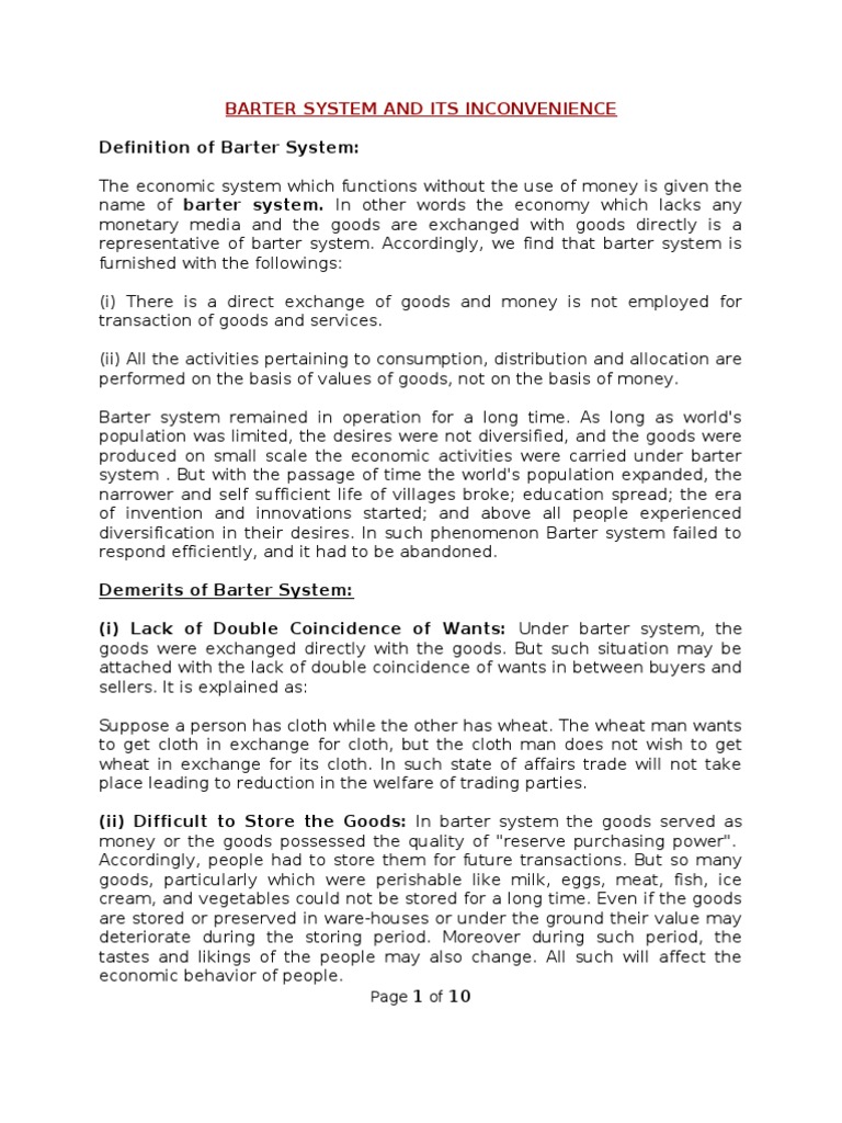 Barter System and Its Inconvenience | PDF | Medium Of Exchange | Barter