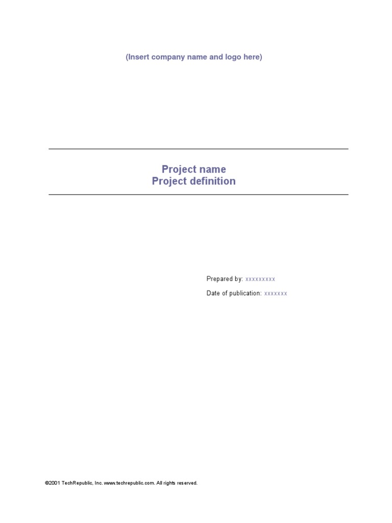 Project Definition Template | PDF | Risk | Goal