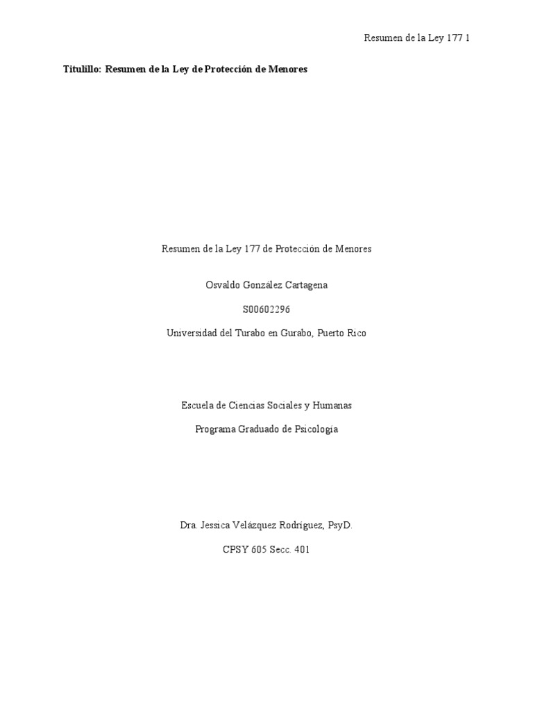 Resumen de La Ley 177 | PDF | Abuso infantil | Violencia doméstica