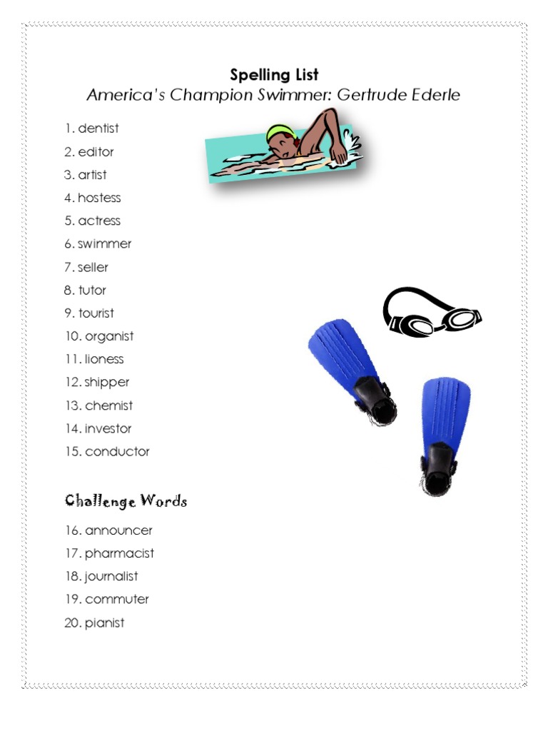America's Champion Swimmer: Gertrude Ederle: Spelling List | PDF | Art