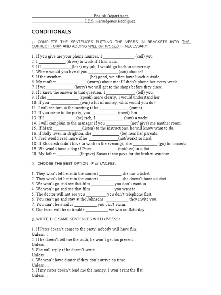 CONDITIONALS For 4º Eso | PDF