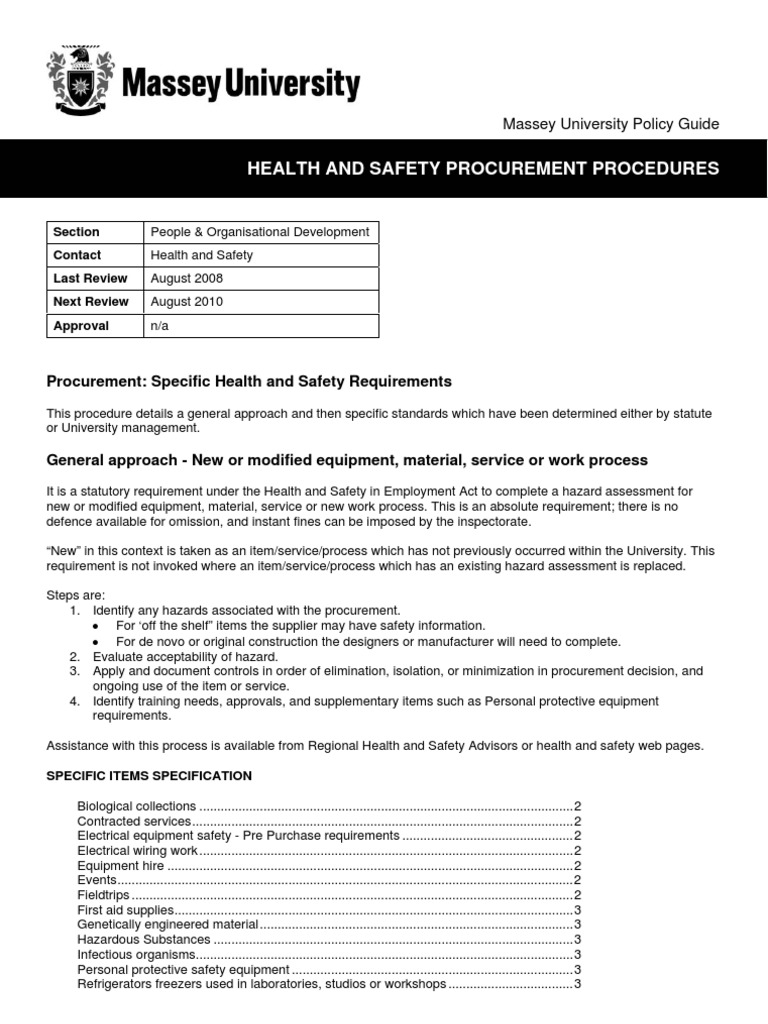 Health and Safety Procurement Procedures | PDF | Refrigerator ...