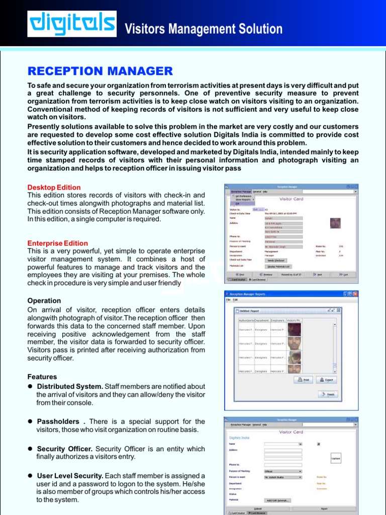 Visitors Management Solution: Reception Manager | PDF | Software ...