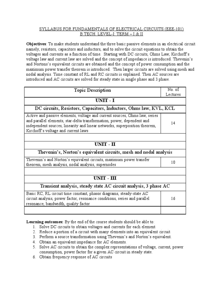 EEE Syllabus | PDF | Electrical Impedance | Series And Parallel Circuits
