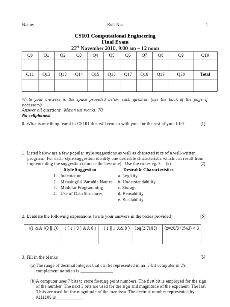 23 November 2010, 9:00 Am - 12 Noon: CS101 Computational Engineering ...