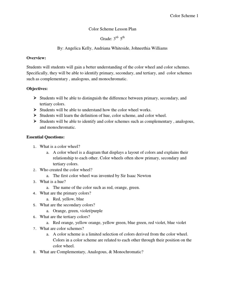 Color Scheme Lesson Plan | PDF | Color | Computer Graphics
