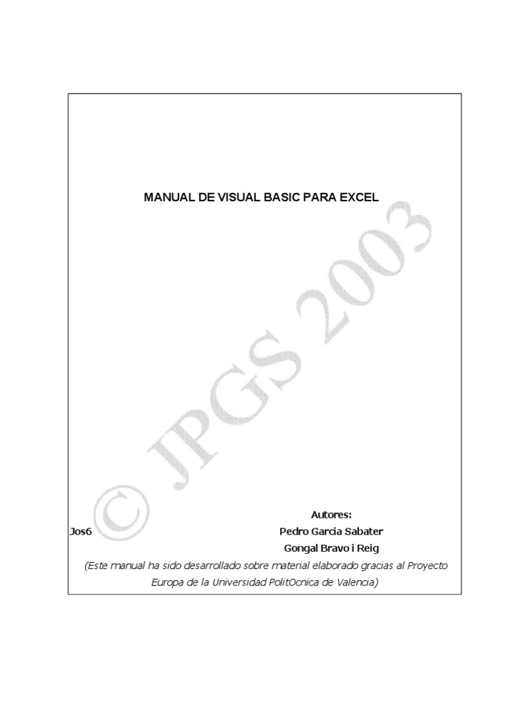 Manual Visual Basic Excel | Descargar gratis PDF | Básico | Hoja de cálculo