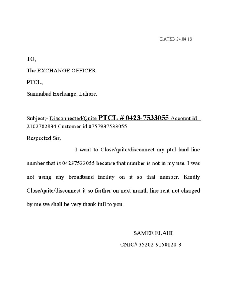 PTCL Dissconnection Application | PDF | Telecommunications | Business