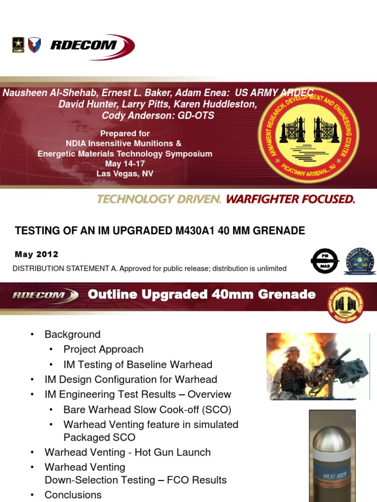 Testing of An Im Upgraded M430A1 40 MM Grenade | PDF | Fuze | Gun