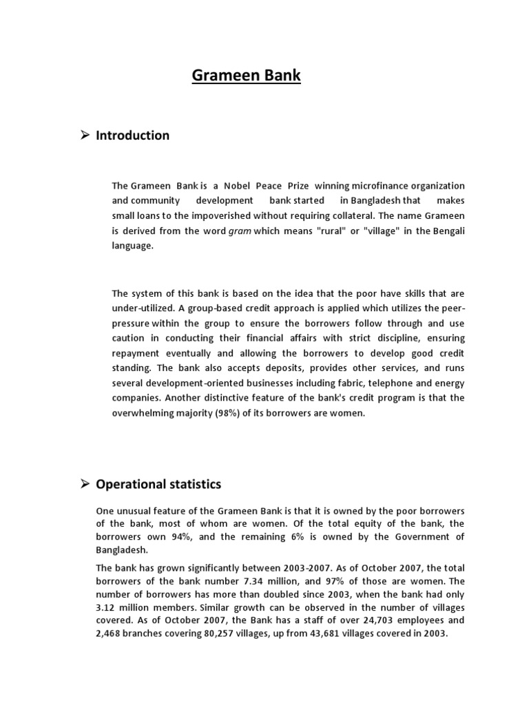 Case Study on Grameen Bank | Microfinance | Grameen Bank