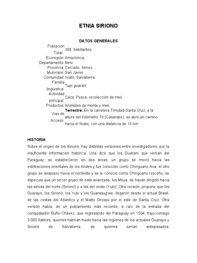 Etnia Siriono | PDF | Mujer | Familia