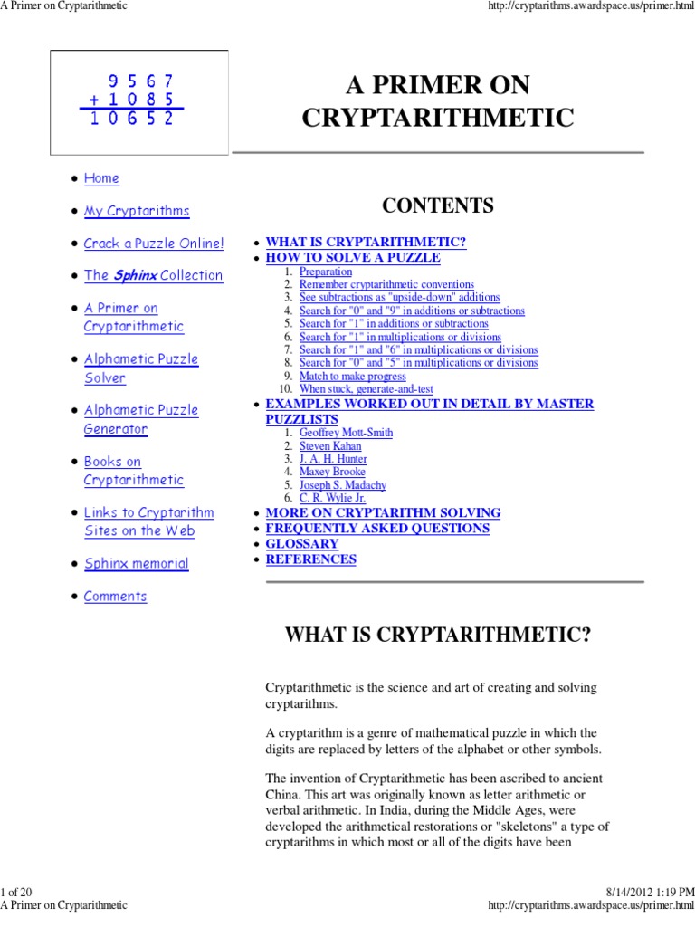 A Primer On Cryptarithmetic | PDF | Multiplication | Matrix (Mathematics)
