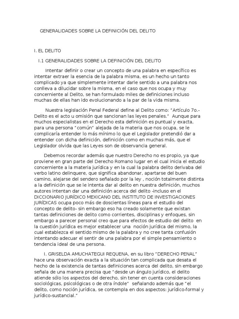 Generalidades Sobre La Definición Del Delito | PDF | Delito | Intención ...