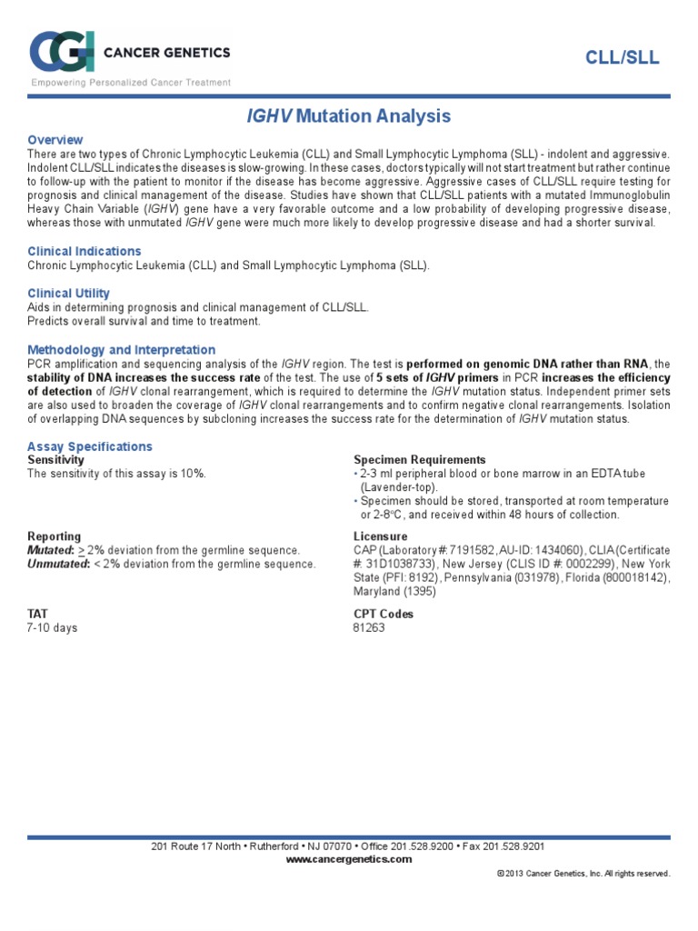 IGHV Mutation Analysis | PDF | Biology | Molecular Biology
