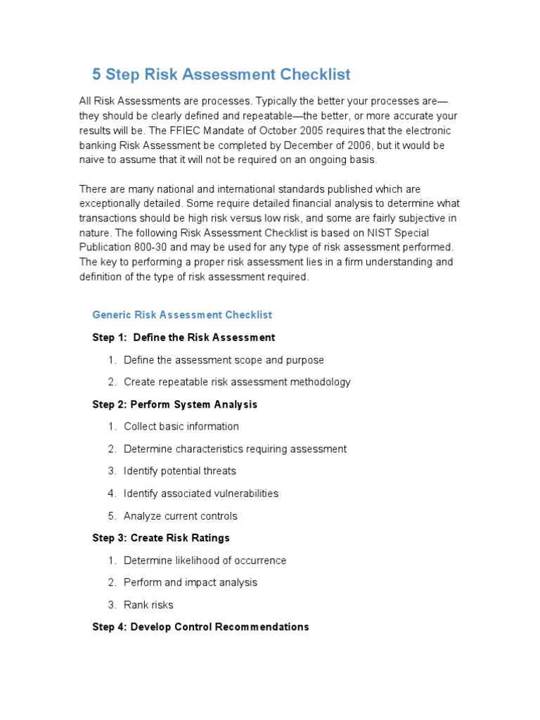 5-Step Risk Assessment Checklist | PDF | Business | Computers