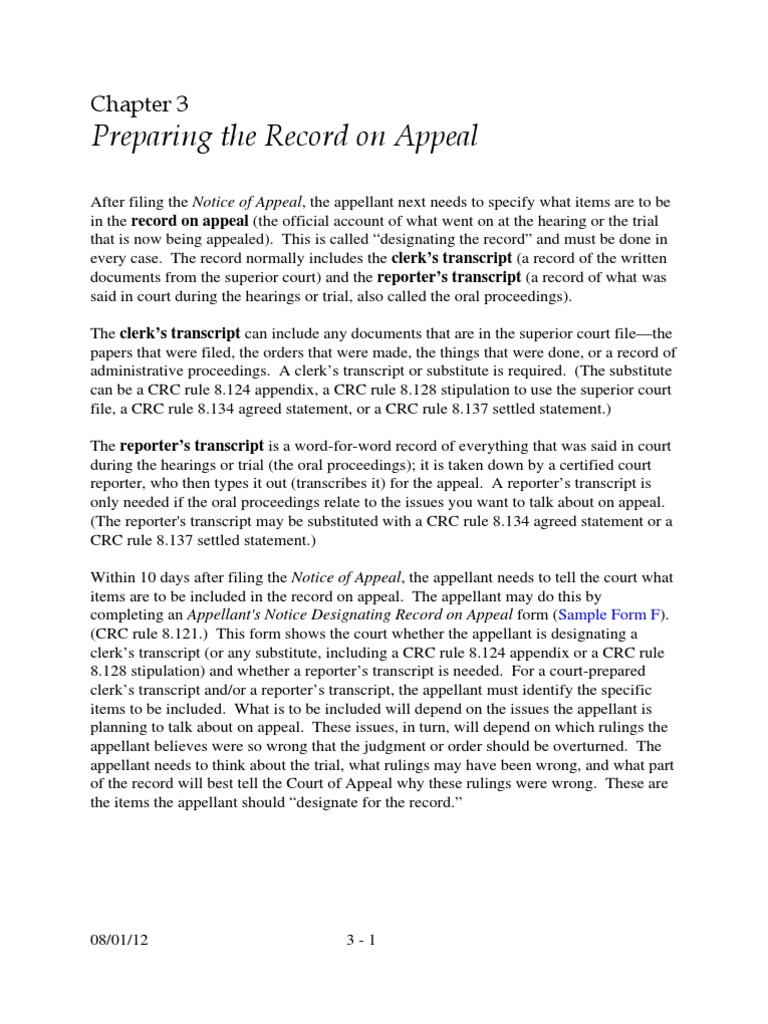 Record on Appeal | Appeal | Brief (Law)