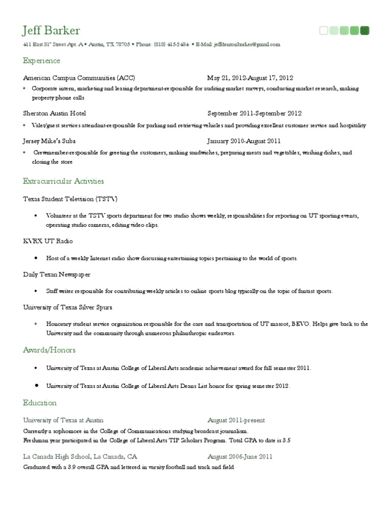 Jeff Barker's Resume: Marketing & Media Experience | PDF