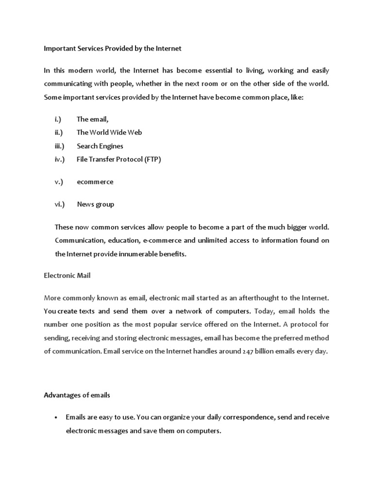 Important Services Provided by The Internet | PDF | World Wide Web ...