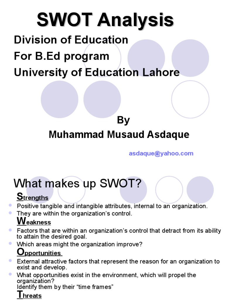 SWOT Analysis-Division-of-Education University of Education Lahore ...