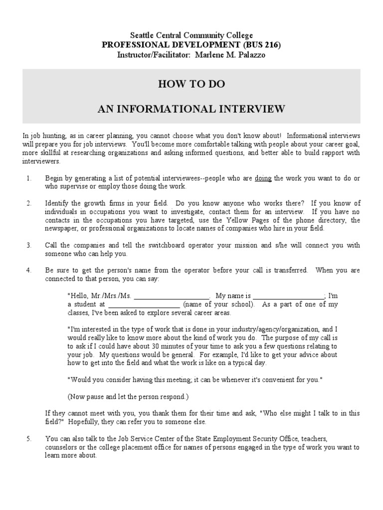 How To Do An Informational Interview: Professional Development (Bus 216 ...