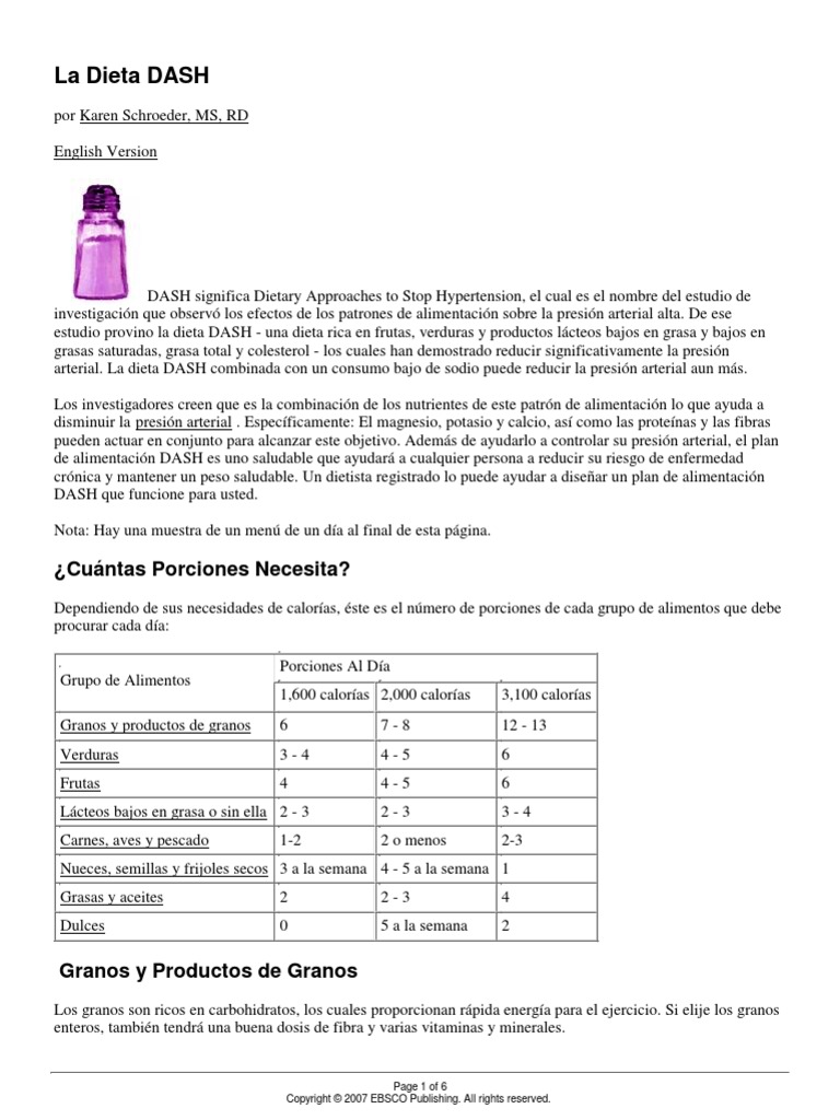 Dash Diet Spanish | Descargar gratis PDF | Dieta tablero | Alimentos