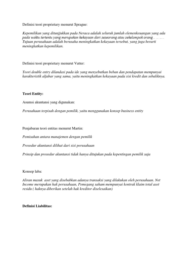 Definisi Teori Proprietary Menurut Sprague | PDF