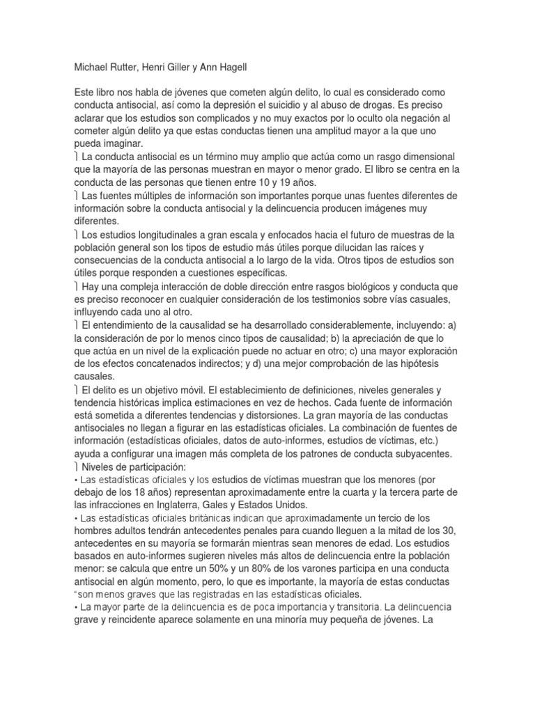 Michael Rutter | PDF | La delincuencia juvenil | Ciencias del ...