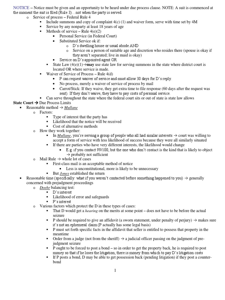 Civil Procedure Final Checklist | Service Of Process | Lawsuit