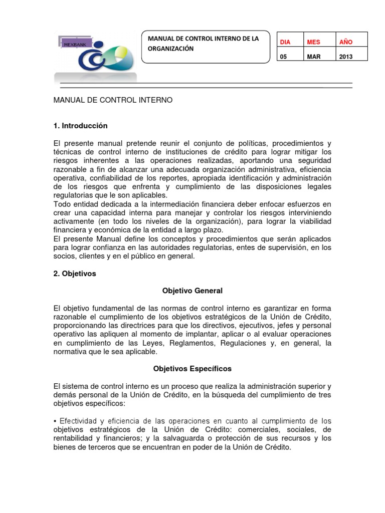 Manual de Control Interno para Empresas | PDF | Sistema de control | Bancos