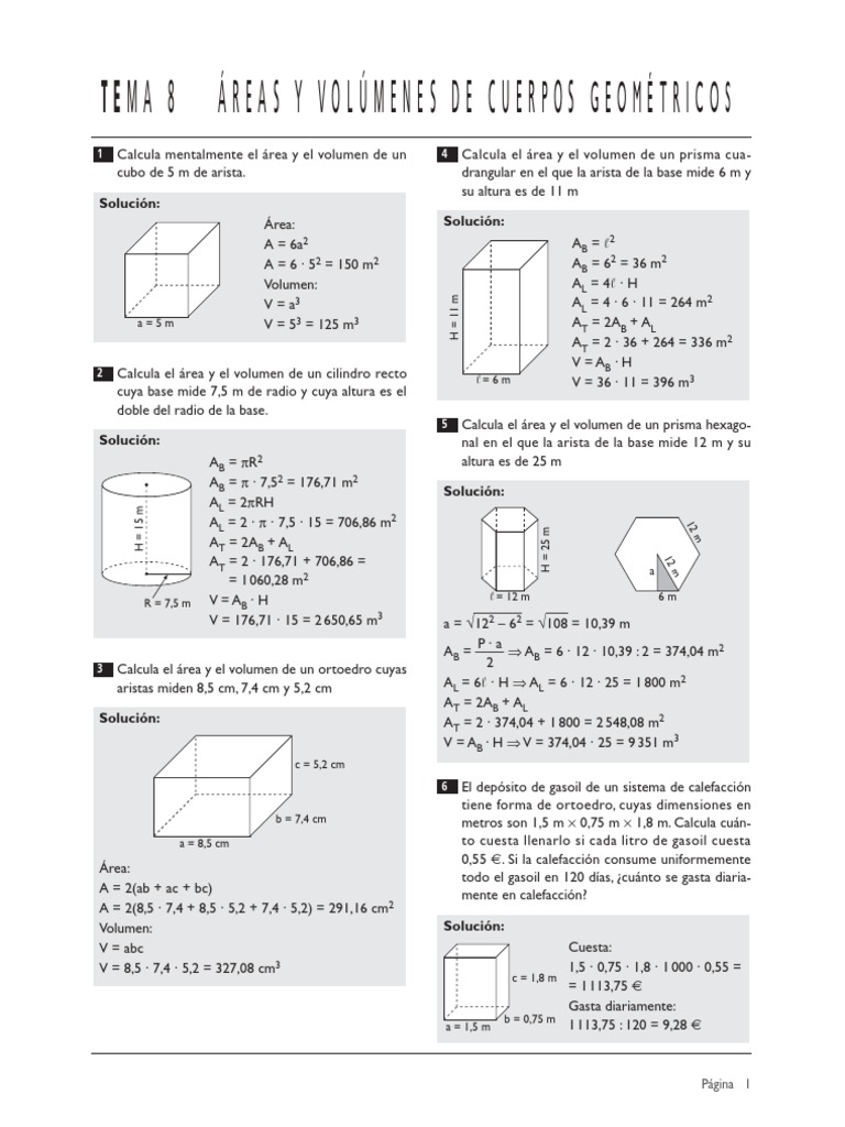 3º Eso - Ejercicios Resueltos Areas y Volumenes | PDF | Formas ...