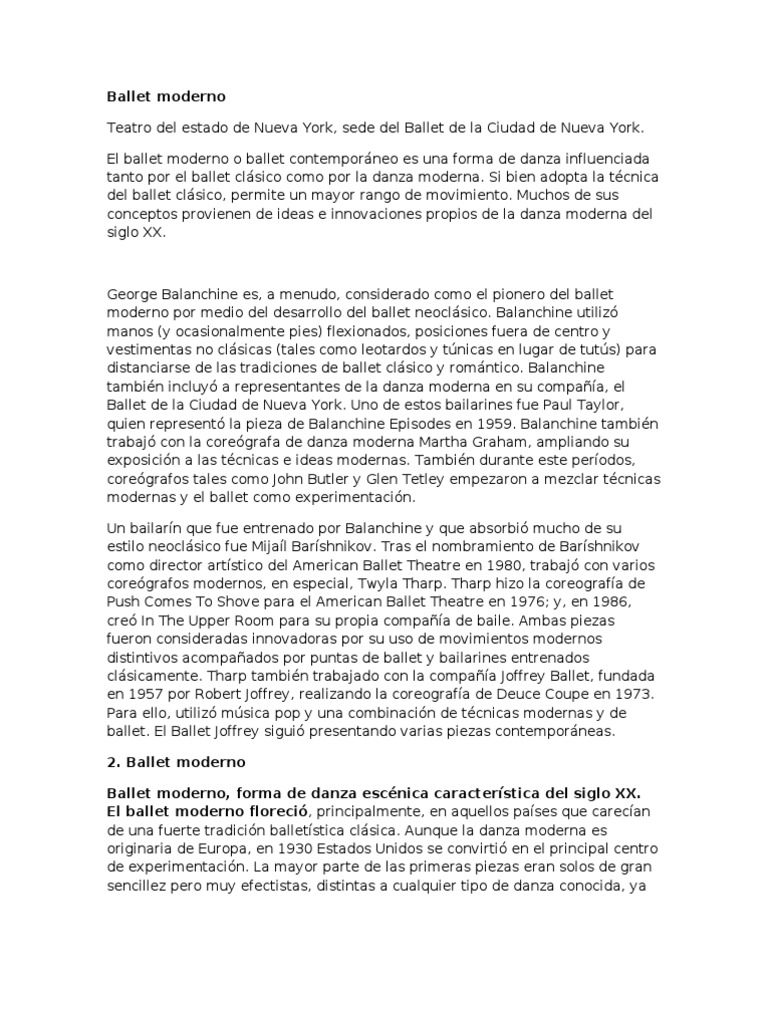 Ballet moderno, evolución desde Balanchine | PDF | Baile de concierto | Bailes