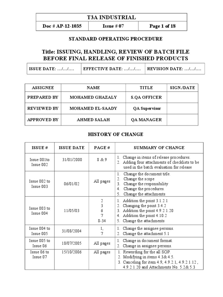 Issuing, Handling, Revision of Batch File and Final Release of Finished ...