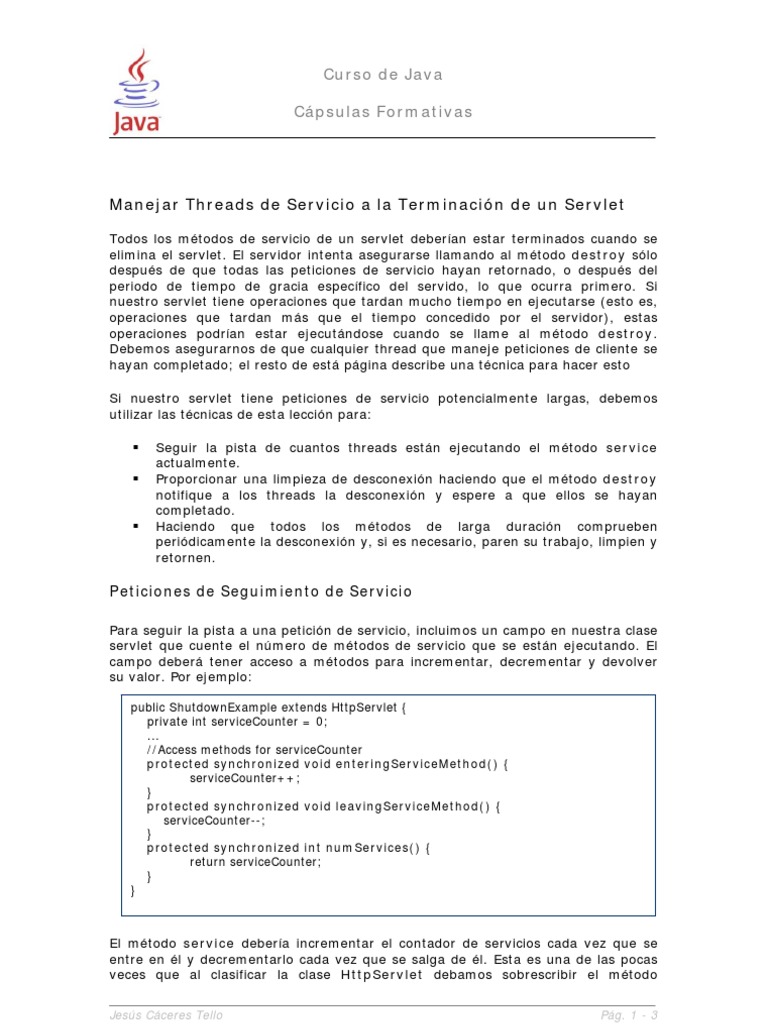 Java Hilos Terminacion Servlets | PDF | Servlet Java | Java (lenguaje de programación)