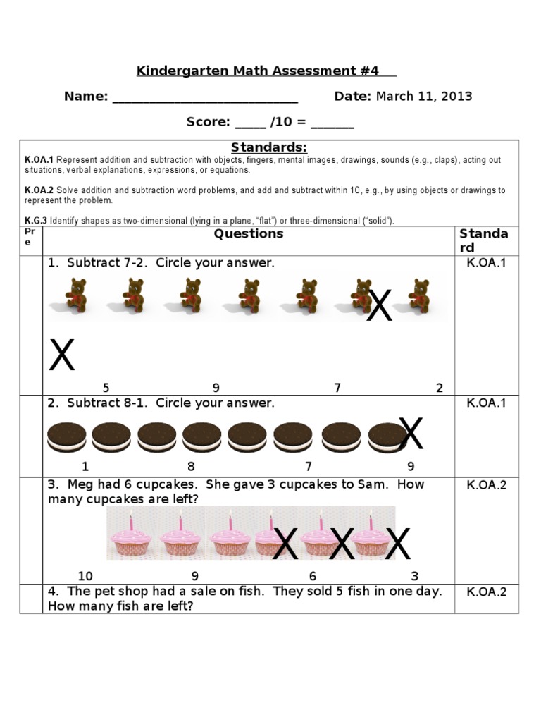 Kindergarten Math Assessment - 4 | PDF