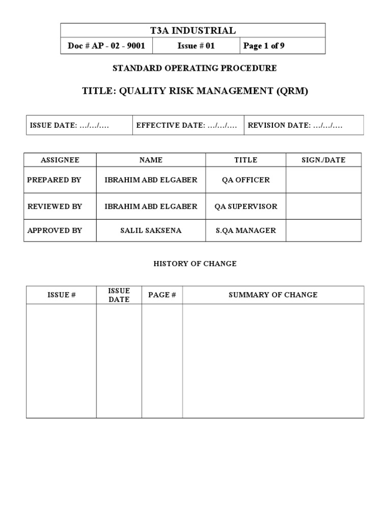 QRM SOP Issue# 01 Approved | PDF | Risk | Risk Management