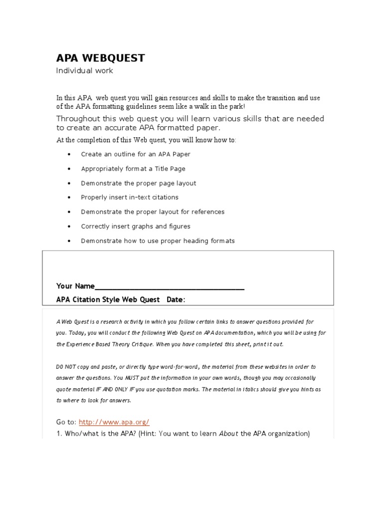 APA Webquest Manual | PDF | Apa Style | Citation