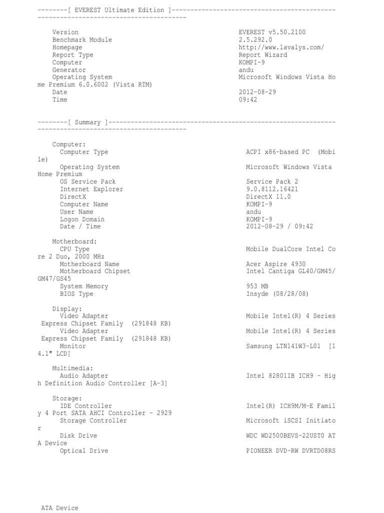 Report Acer Kantor | PDF | Cpu Cache | Bios