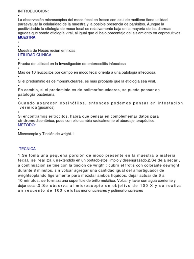 Citologia de Moco Fecal | PDF | Tinción | Heces