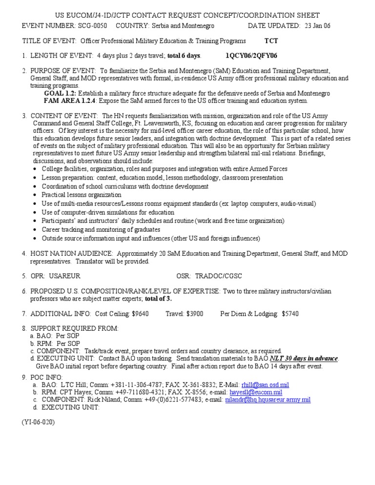 Us Eucom/J4-Id/Jctp Contact Request Concept/Coordination Sheet | PDF ...
