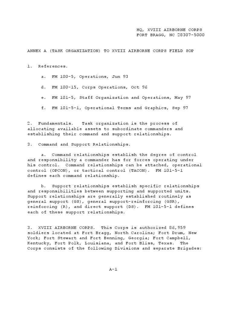 Annex A Task Organization | PDF | Brigade | Corps