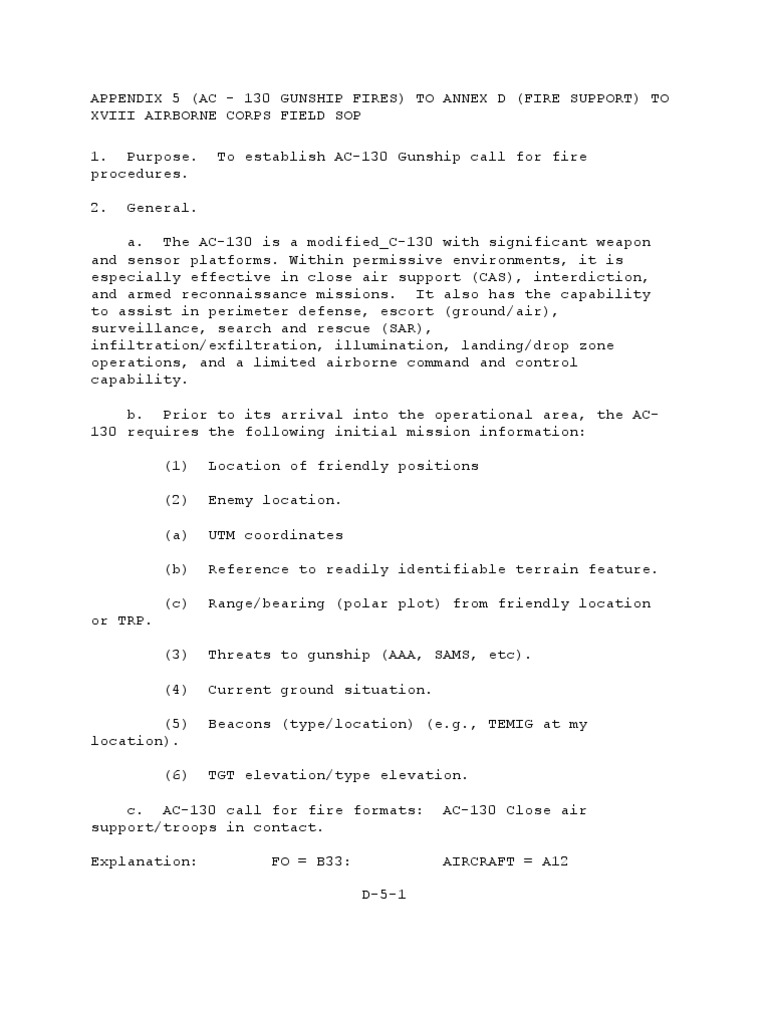 Annex D-App 5 Gunship Fires | Close Air Support | Military