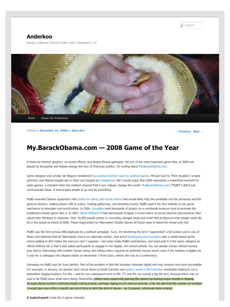 MyBO: The 2008 Campaign Game Revolution | PDF | Barack Obama ...