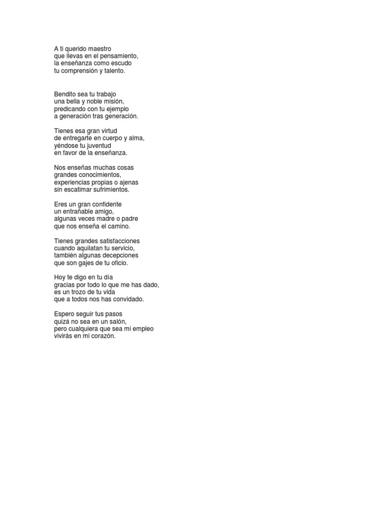 Poema de agradecimiento al maestro | PDF