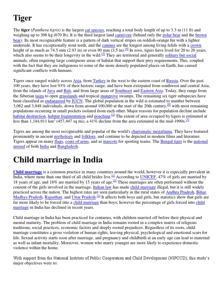 Tiger: Child Marriage in India | PDF | Tiger | Child Marriage