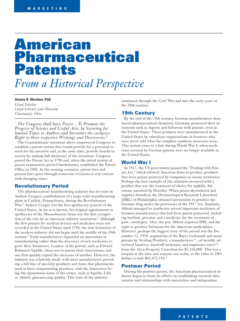 American Pharmaceutical Patents - History | PDF | Generic Drug | Patent
