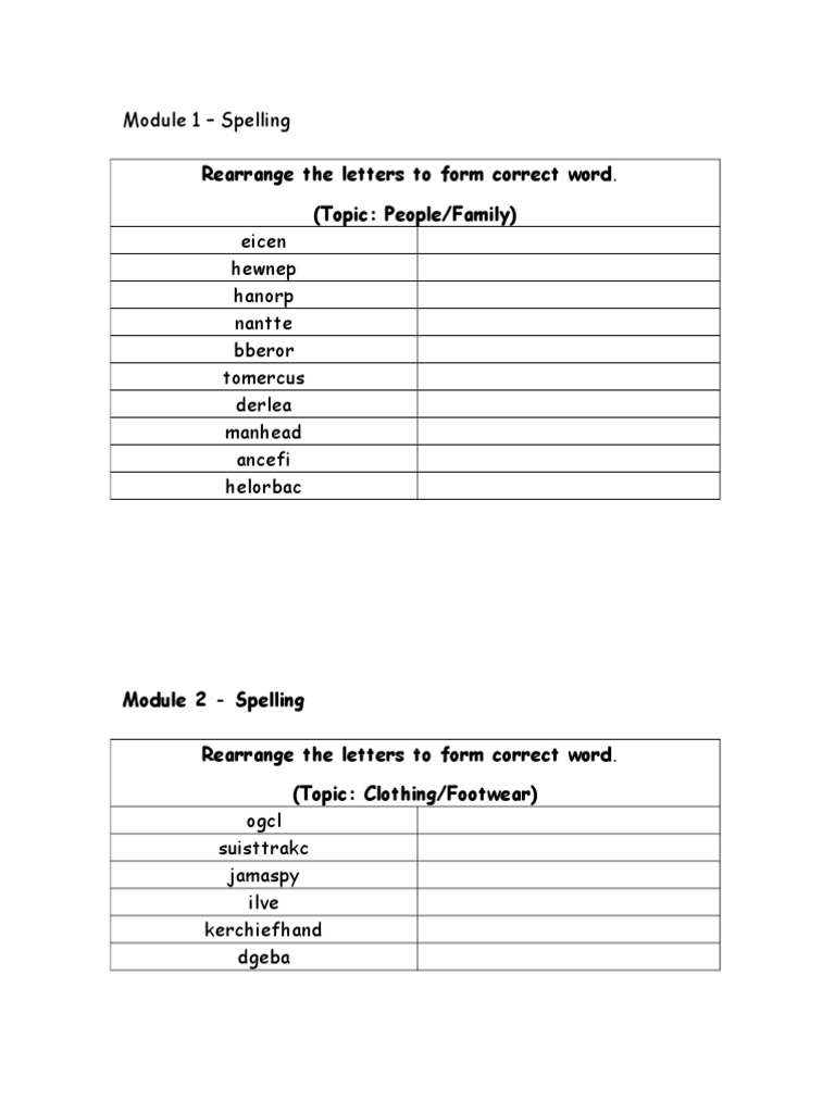Rearrange The Letters To Form Correct Word. (Topic: People/Family) | PDF