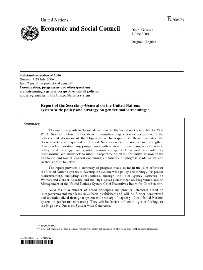 Report 2006 | PDF | Gender Mainstreaming | Gender
