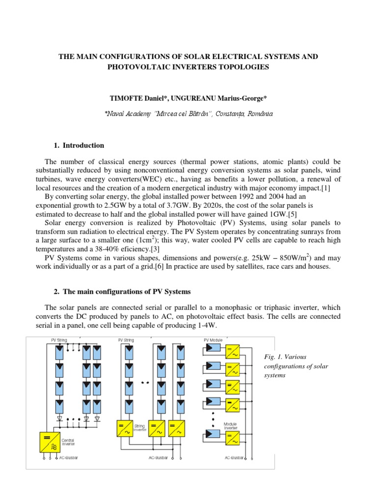 The Main Configurations of Solar Electrical Systems and Photovoltaic ...