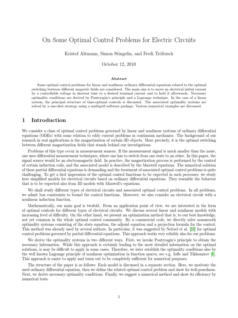 On Some Optimal Control Problems For Electric Circuits | PDF | Optimal ...
