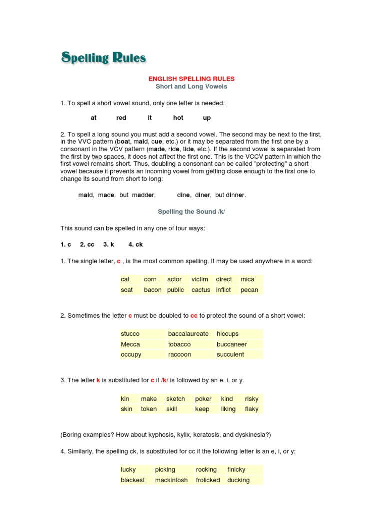 English Spelling Rules Explained | PDF